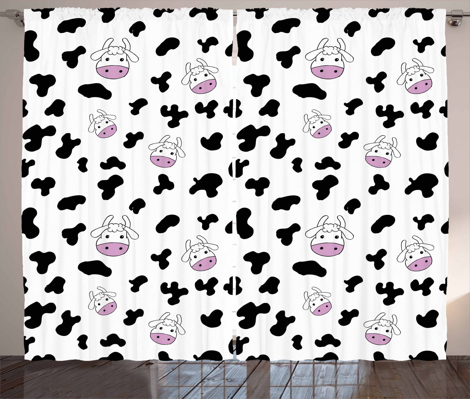 Ambesonne Cow Print Curtains 2 Panel Set, Animal Hide Design, 108" x ...