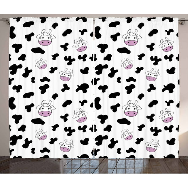 Cow Print Curtains 2 Panels Set, Animal Cow Hide Pattern Doodle Cartoon ...