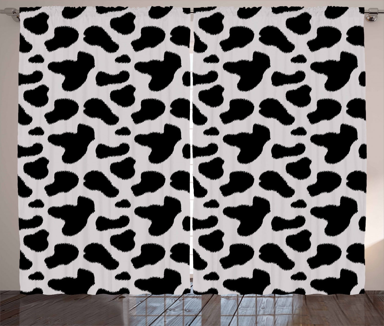 Cow Print Curtains 2 Panels Set, Cow Hide Pattern with Black Spots Farm ...