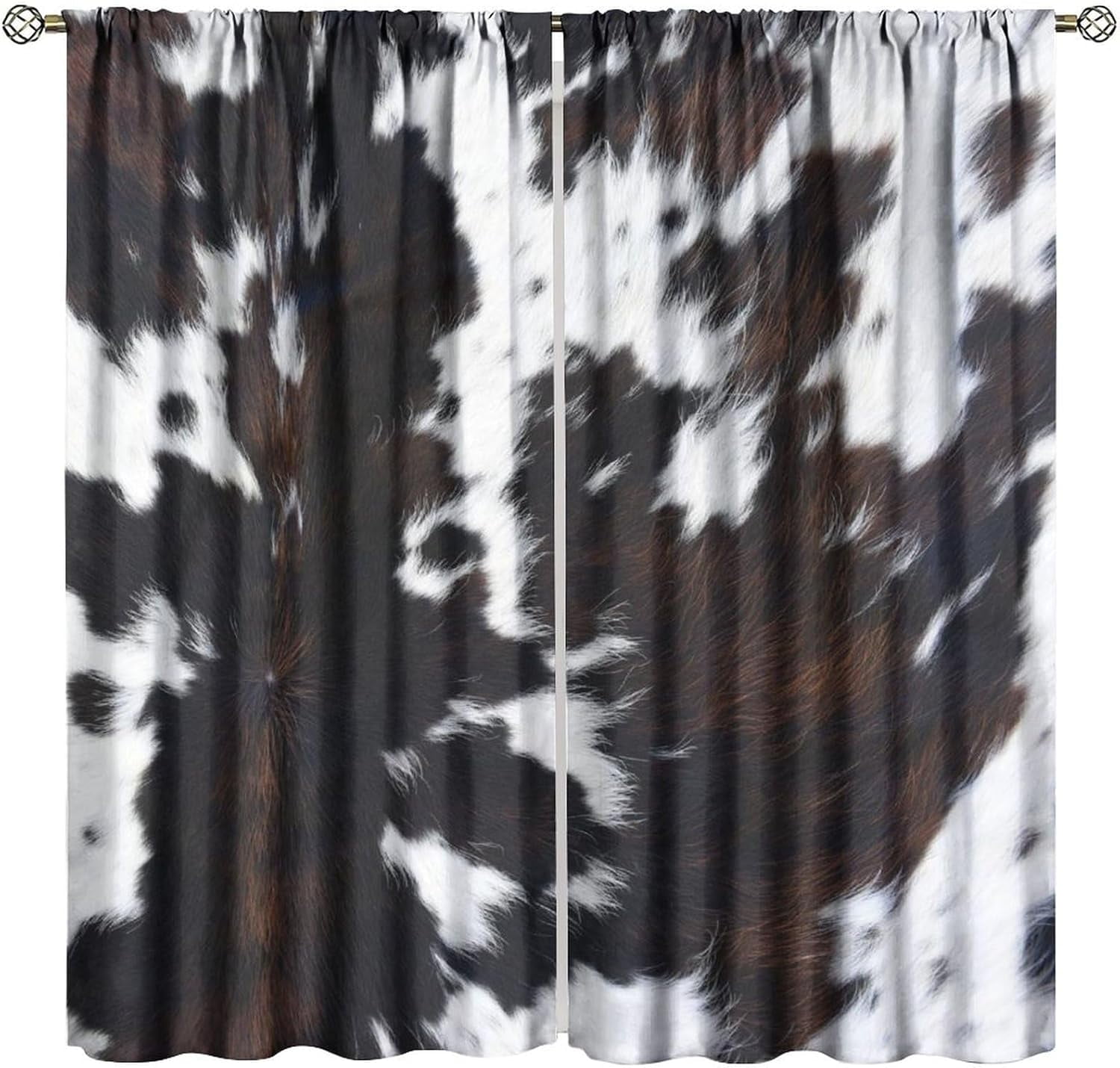 Cow Print Curtains, Animal Skin Black Cowhide Western Farm Window ...