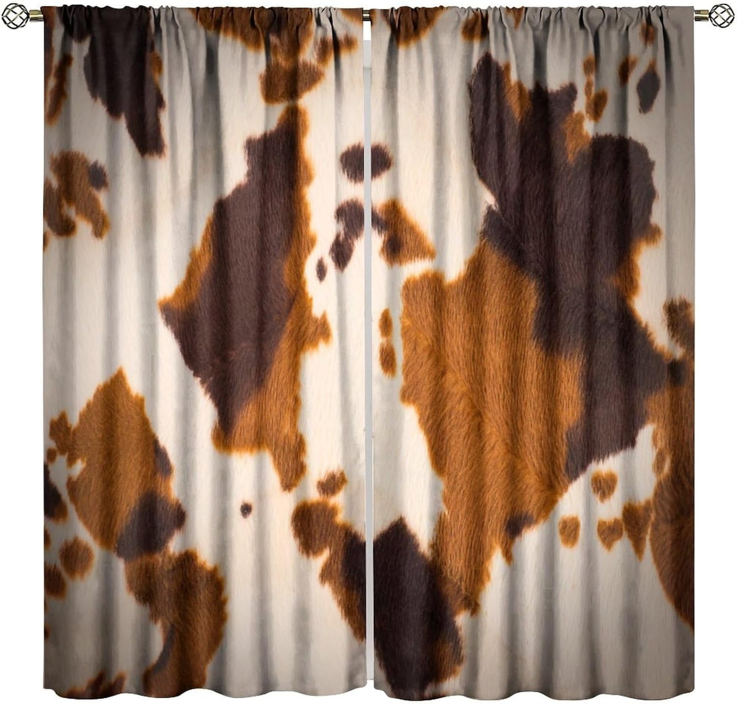 Cow Print Curtains, Animal Skin Brown Cowhide Western Farm Window ...