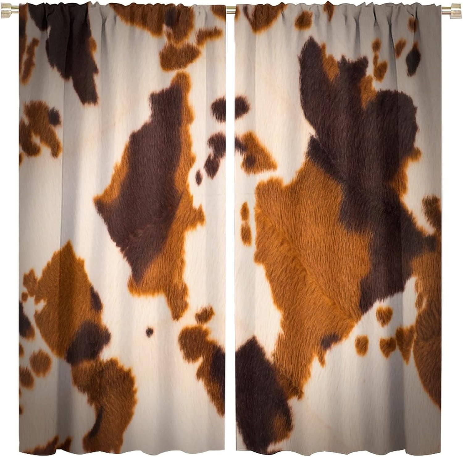 Cow Print Curtains, Animal Skin Brown Cowhide Western Farm Window ...