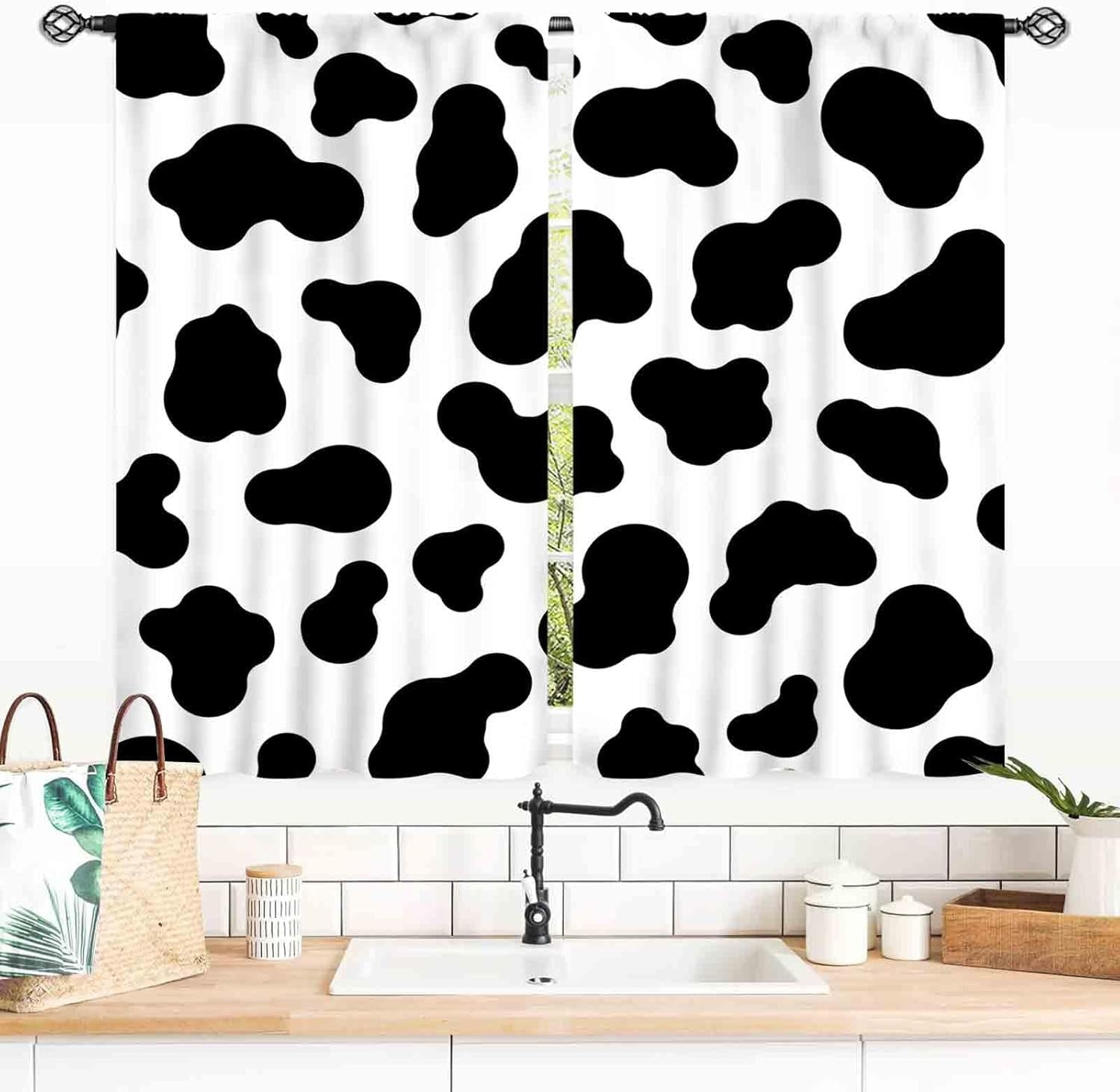 Cow Print Curtains for Bedroom, Kids White and Black Cow Skin Dairy ...