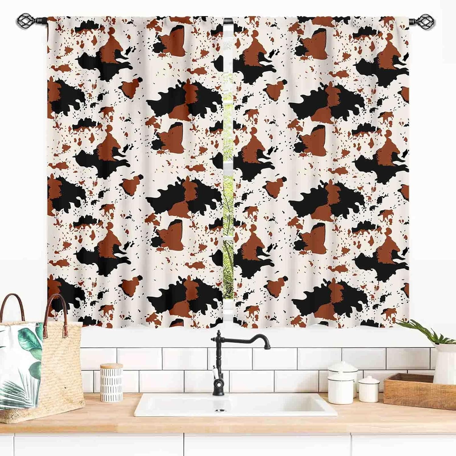 Cow Print Curtains for Bedroom, Rustic Brown Cowhide Cow Skin Farmhouse ...