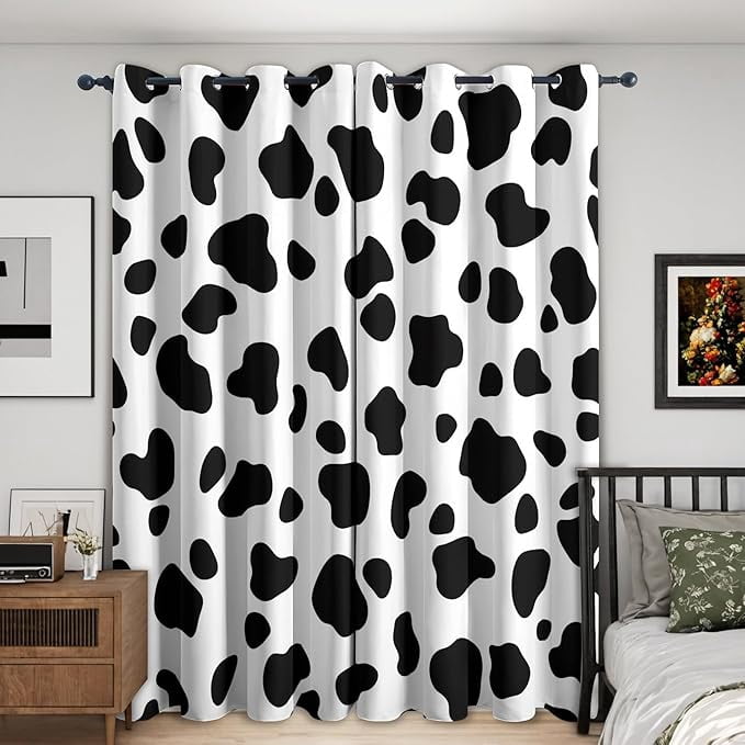 Cow Print Curtains, Black and White Spots Blackout Curtains, Eyelet ...