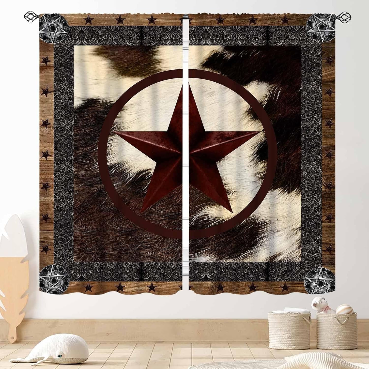Cow Print Curtains, Rustic Brown Cowhide Cow Printed Pattern Farmhouse ...