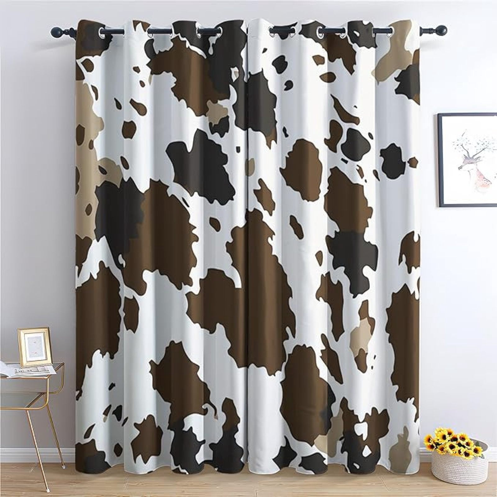 Cow Print Curtains, Rustic Farm Animal Skin Blackout Curtains, Thermal ...