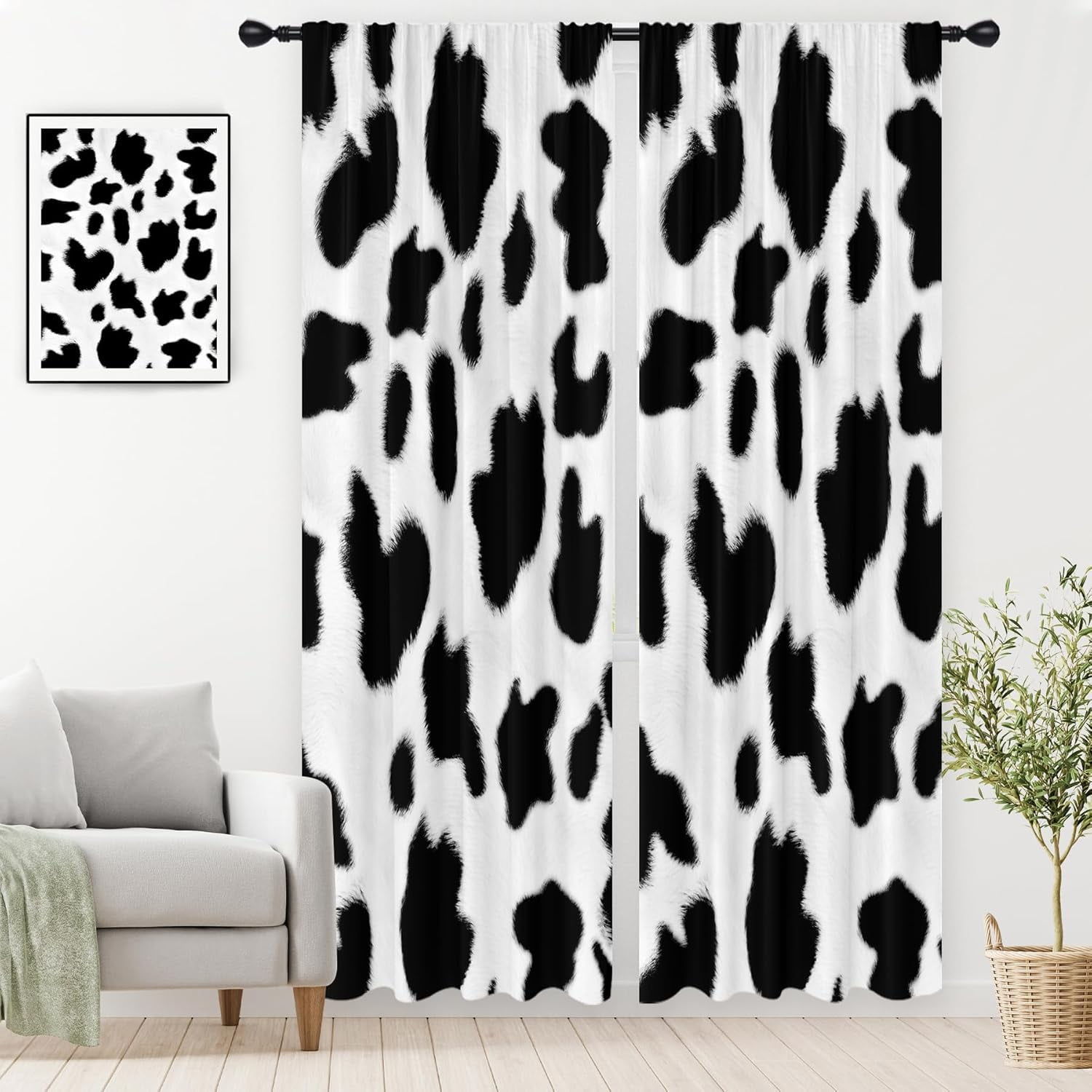 Cow Print Curtains Western Animal Black and White Cute Nursery Kids ...