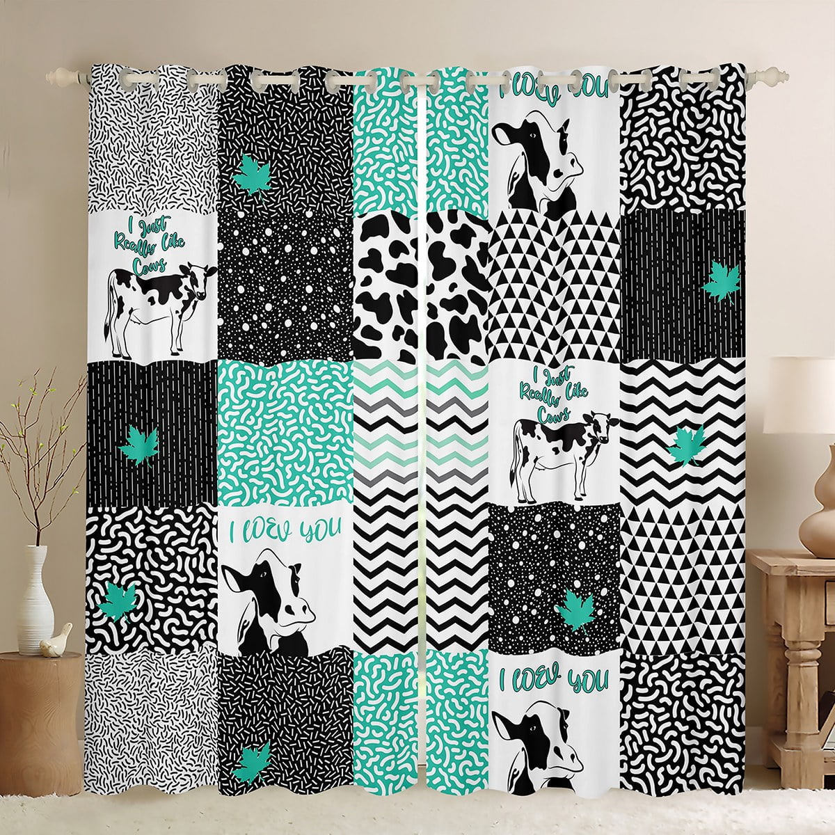 Cow Print Curtains & Drapes,Cartoon Black White Milk Cow Spots Window ...
