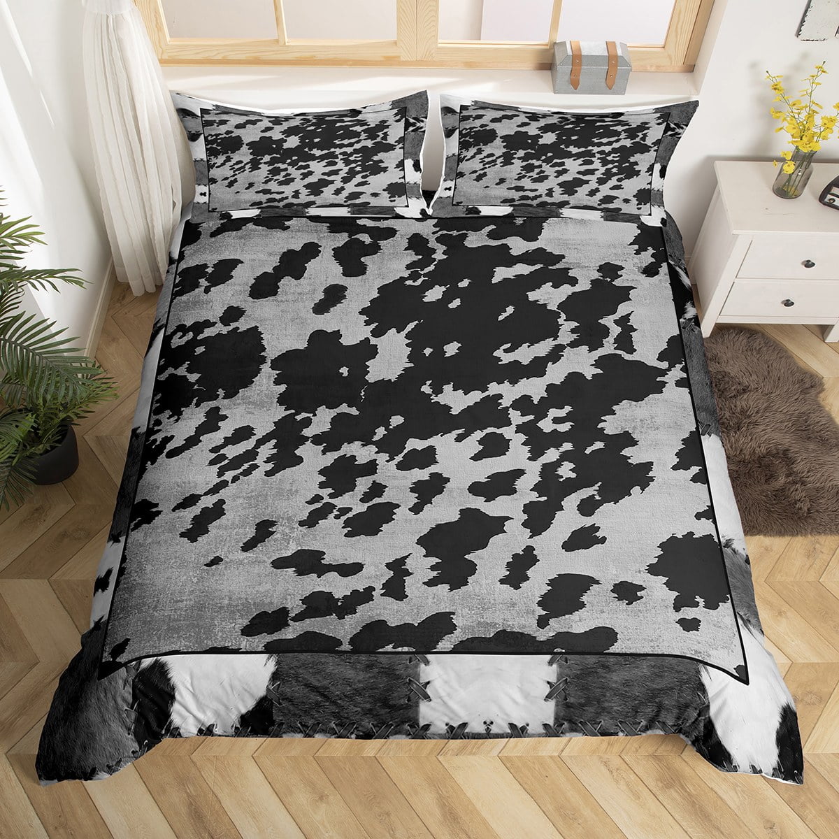 Cow Print Duvet Cover Full Western Cowhide Bedding Set Farmhouse Rustic ...