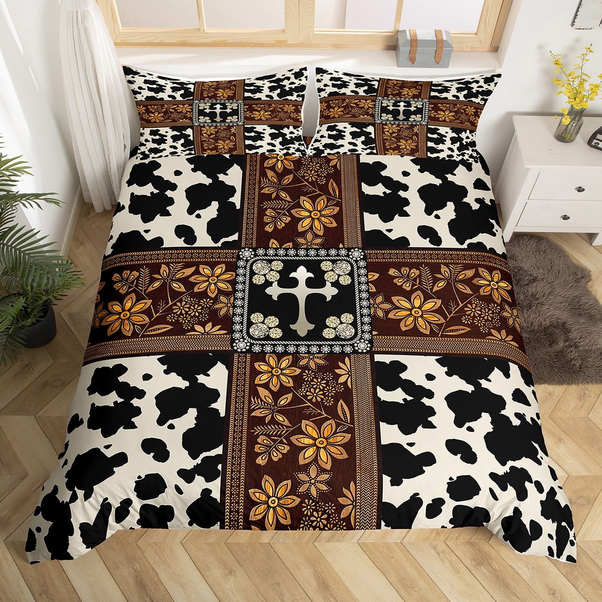 Cow Print Duvet Cover Queen Black Highland Cow Print Bedding Set ...