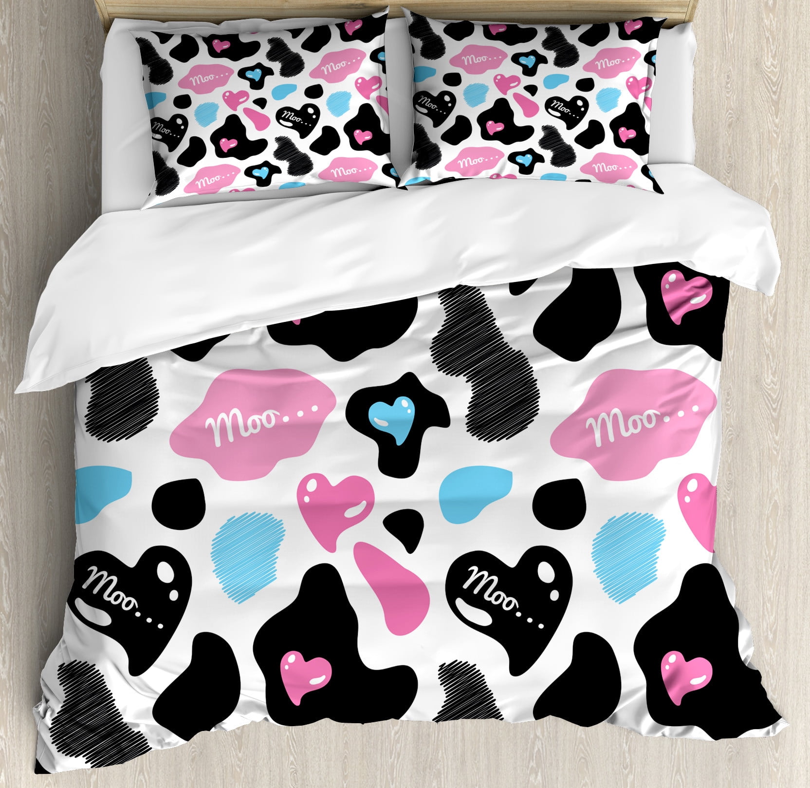 Cow Print Duvet Cover Set, Animal Hide Hearts Moo Barnyard Love ...