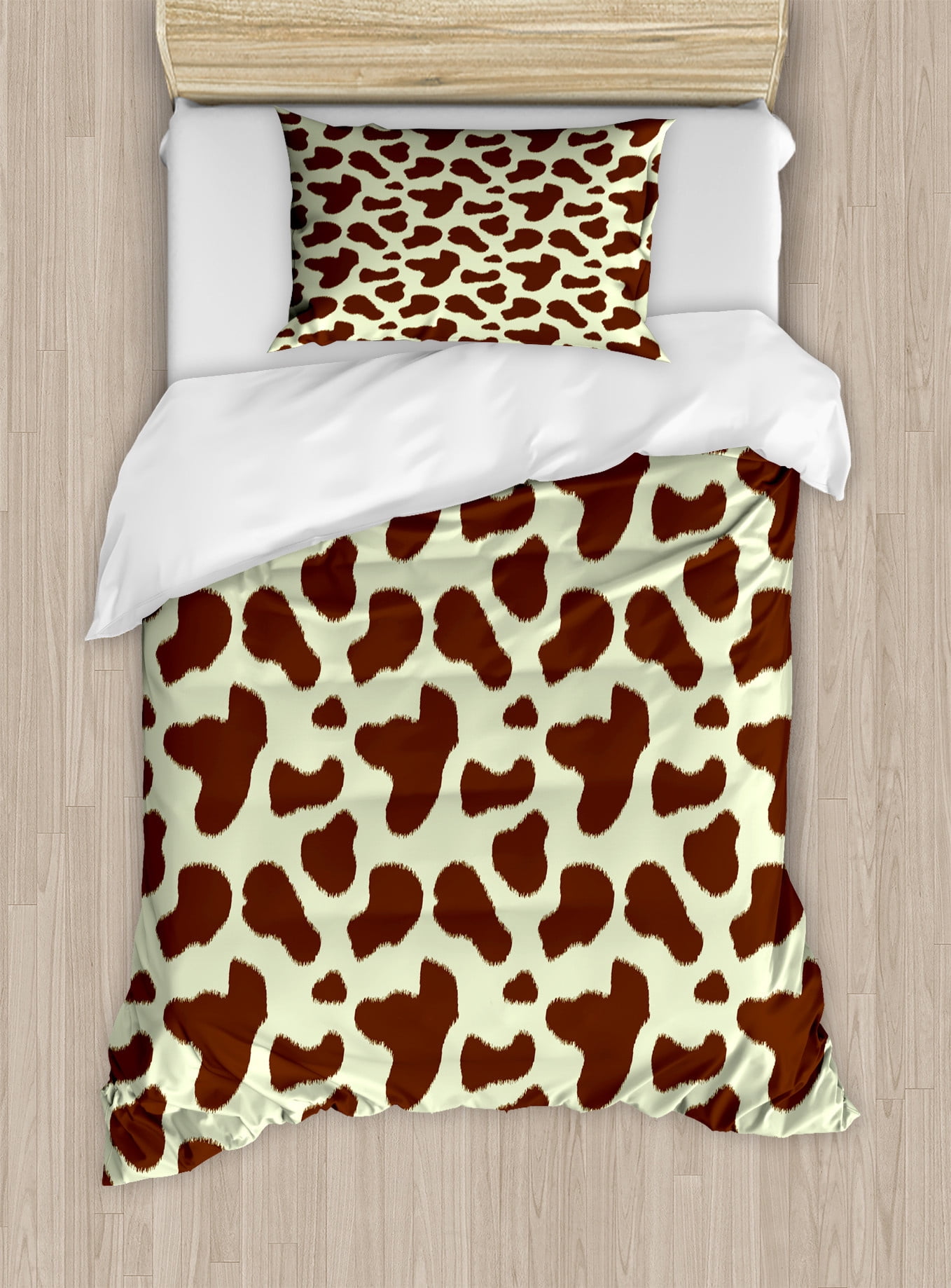 Cow Print Duvet Cover Set, Cattle Skin with Brown Spots Agriculture Cow ...