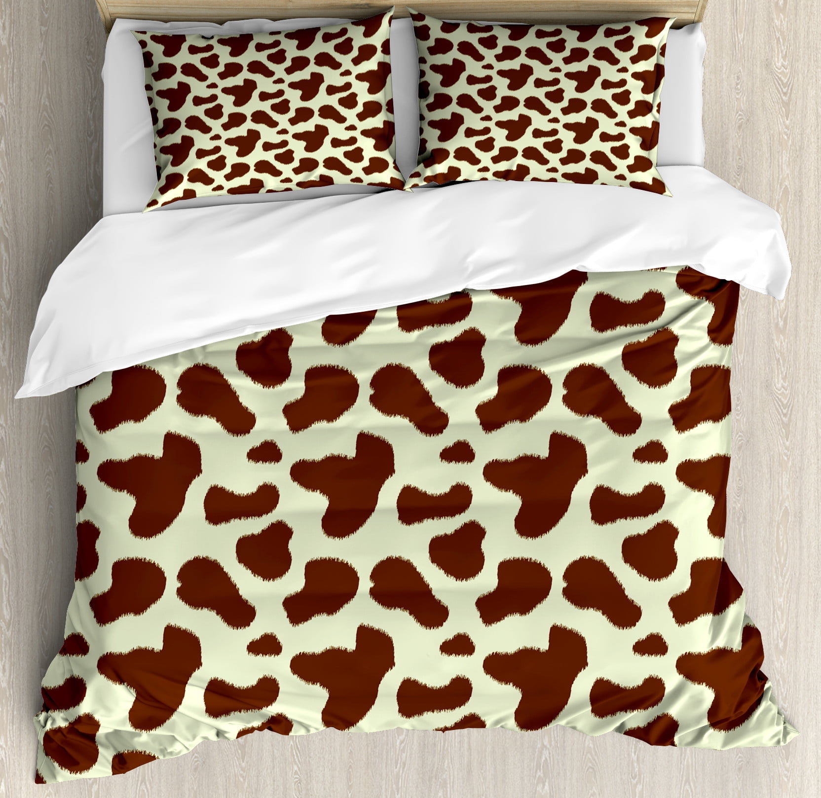 Cow Print Duvet Cover Set, Cattle Skin with Brown Spots Agriculture Cow ...
