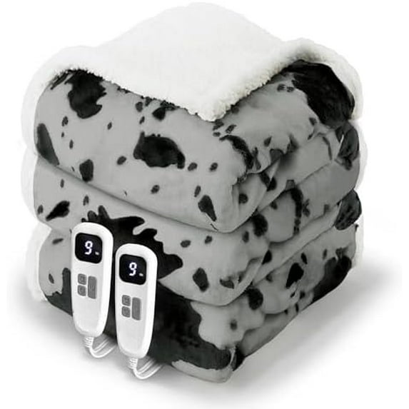 Cow Print Electric Heated Blanket Queen-Dual Control Heating Blanket ...