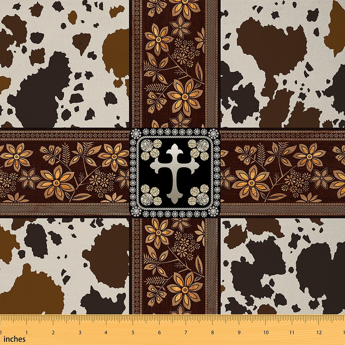 Cow Print Fabric by the Yard, Retro Floral Upholstery Fabric, West ...