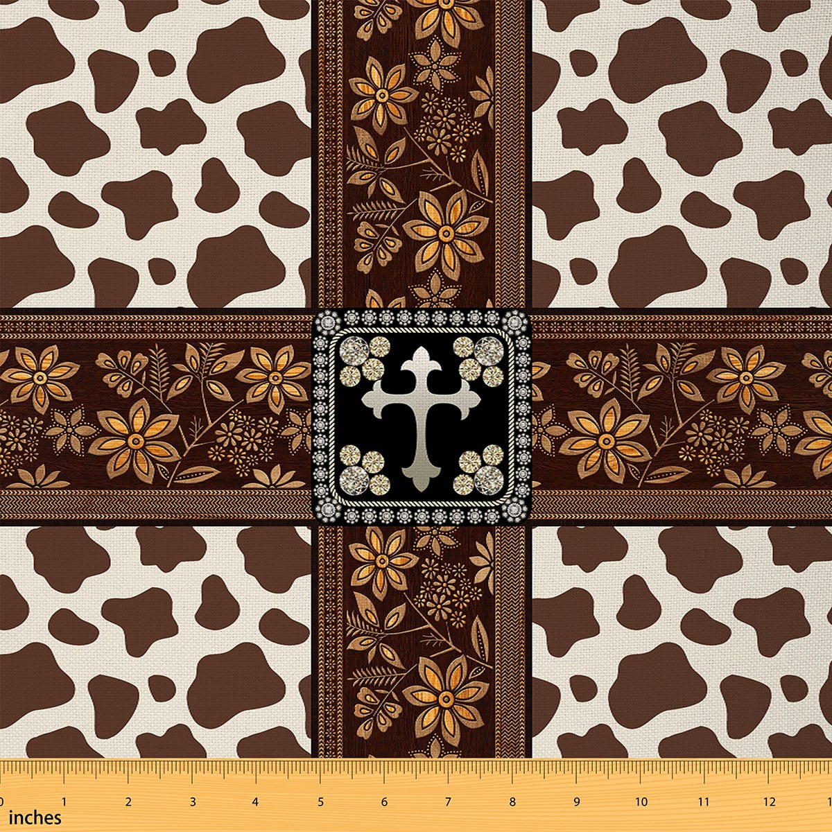 Cow Print Fabric by the Yard,Retro Yellow Floral Upholstery Fabric for ...