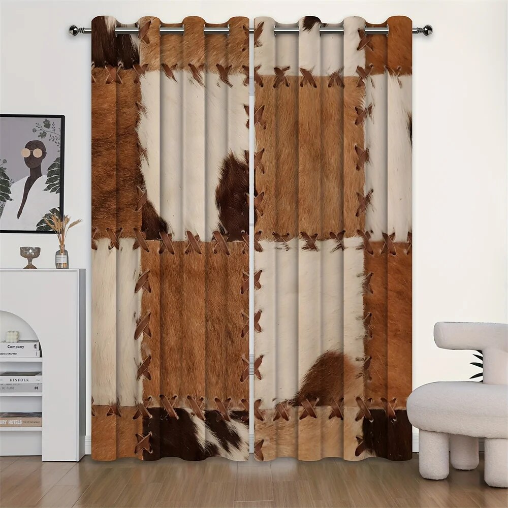 Cow Print Farm Aniaml Western Cowboy Window Curtain Blinds For Living ...