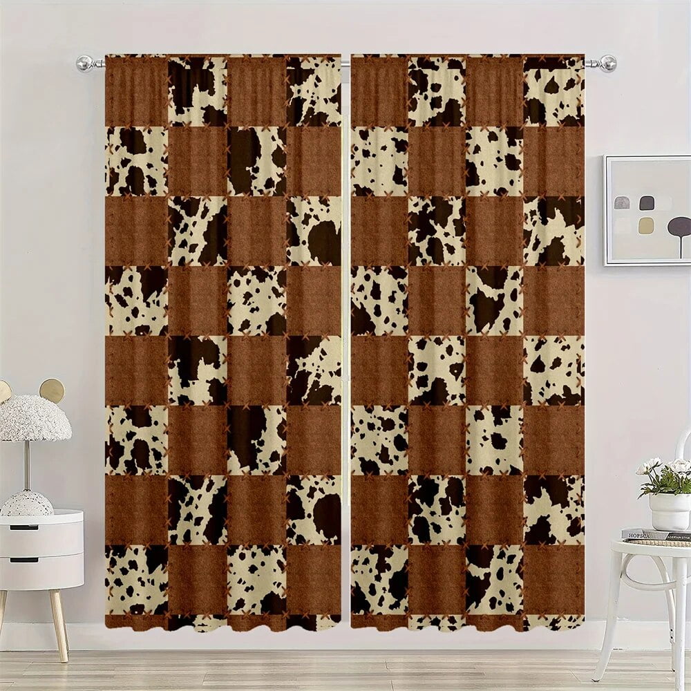 Cow Print Farm Aniaml Western Cowboy Window Curtain Blinds For Living ...