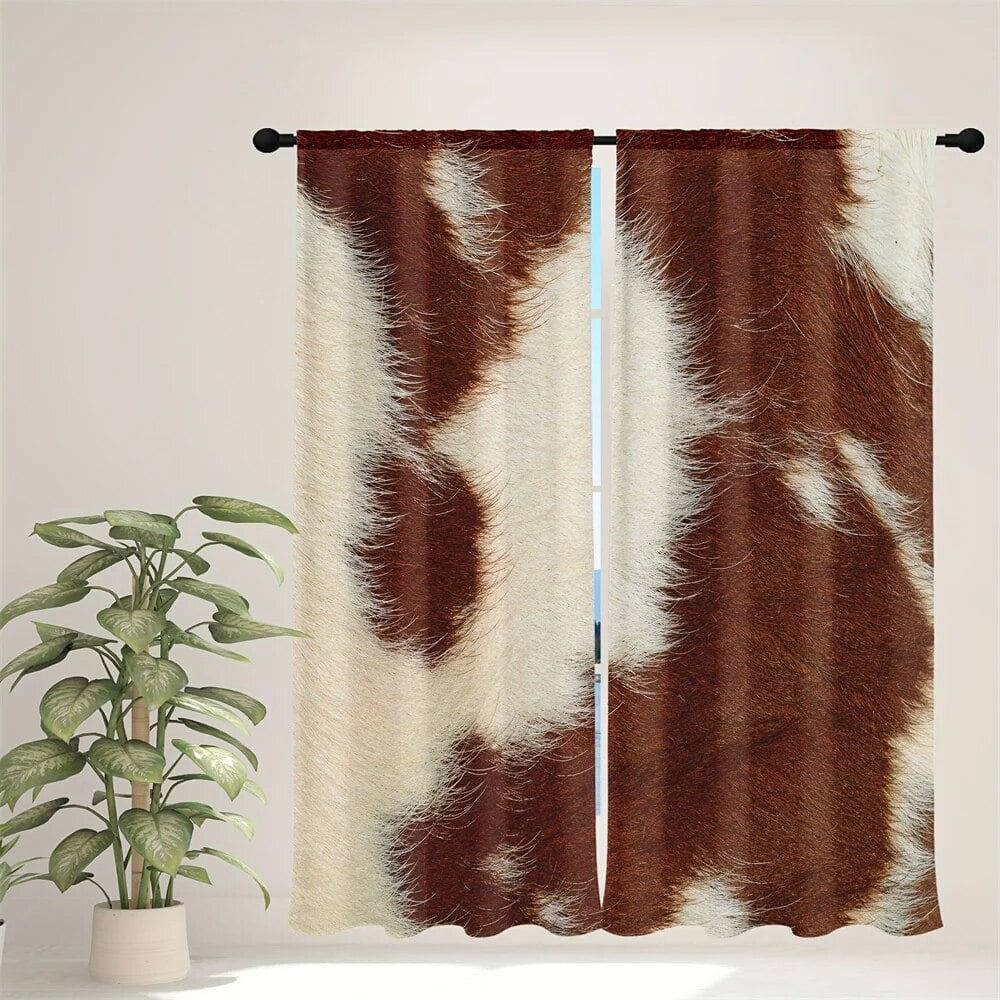 Cow Print Farm Aniaml Western Cowboy Window Curtain Blinds For Living ...