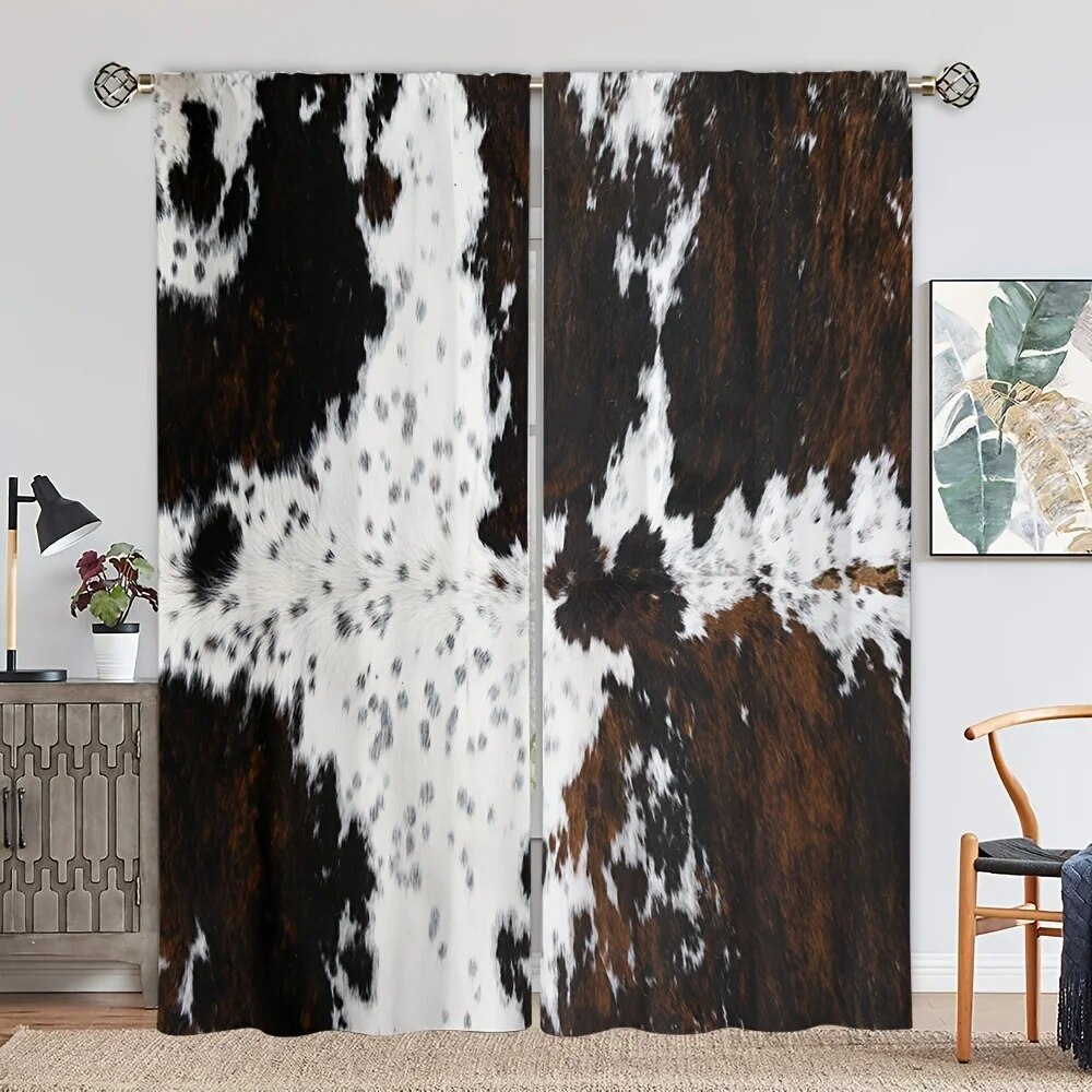 Cow Print Farm Aniaml Western Cowboy Window Curtain Blinds For Living ...