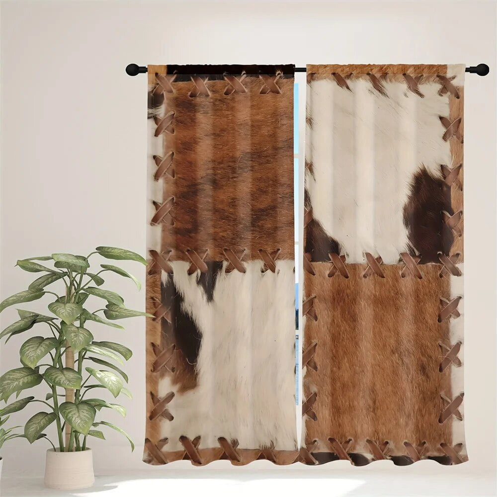 Cow Print Farm Aniaml Western Cowboy Window Curtain Blinds For Living ...