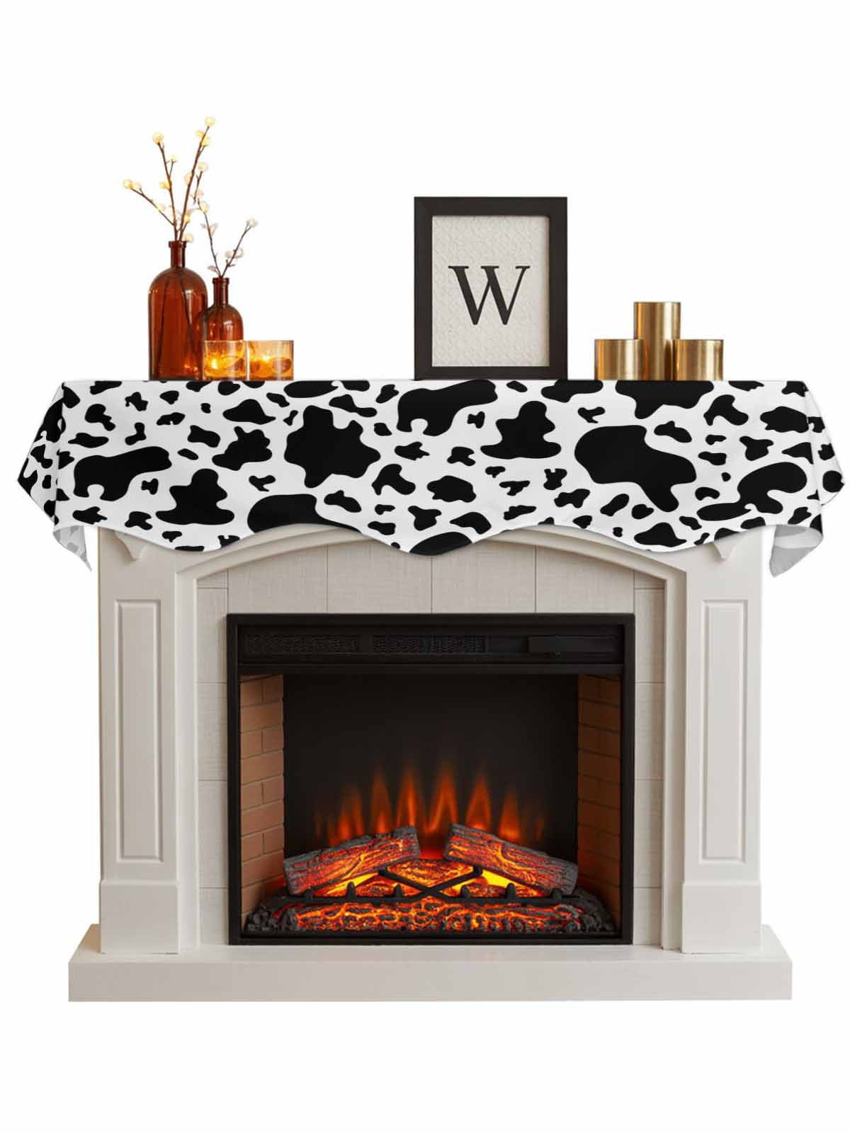 Cow Print Fireplace Mantle Scarf, Modern Black White Farm Animal ...