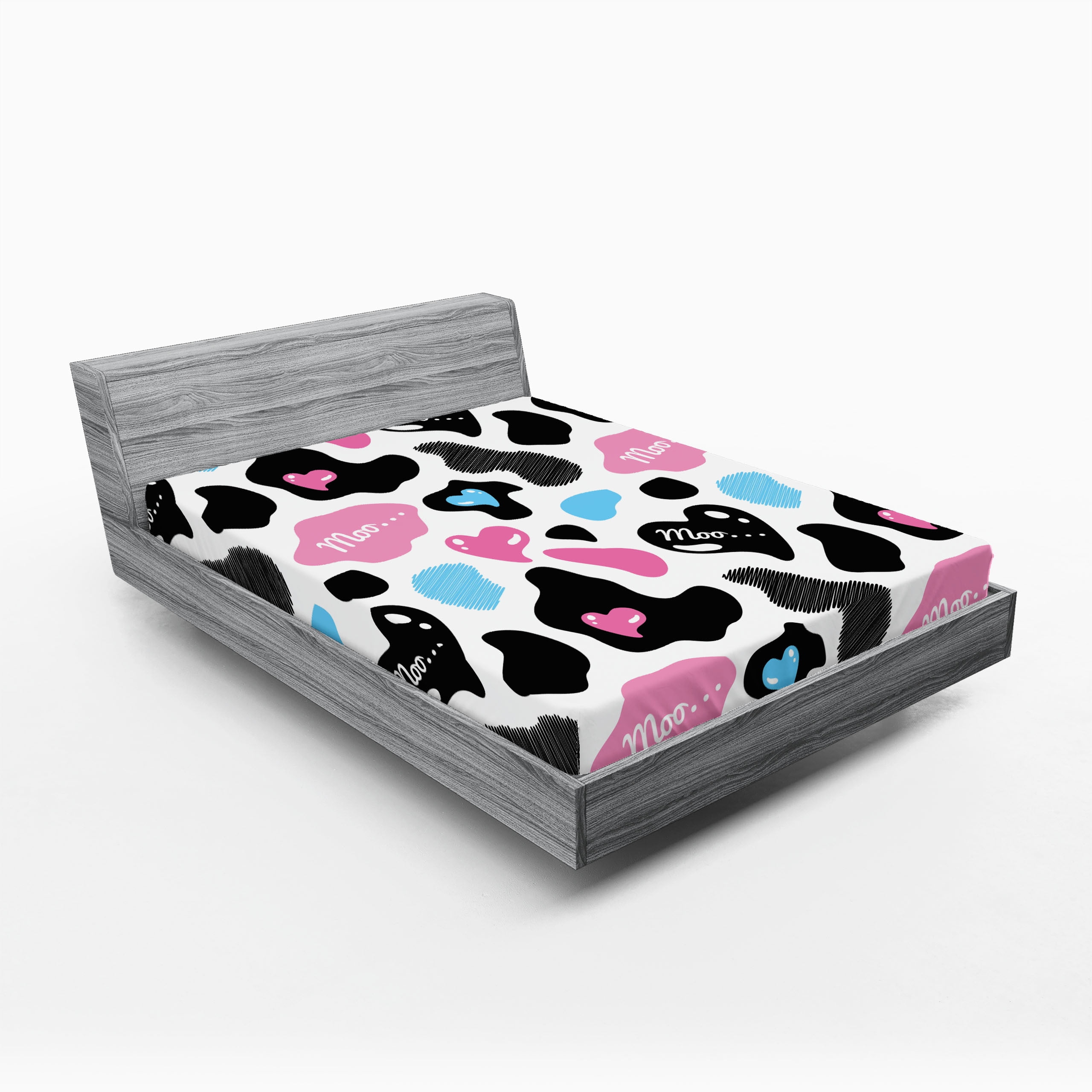 Cow Print Fitted Sheet, Animal Hide Hearts Moo Barnyard Love Abstract ...