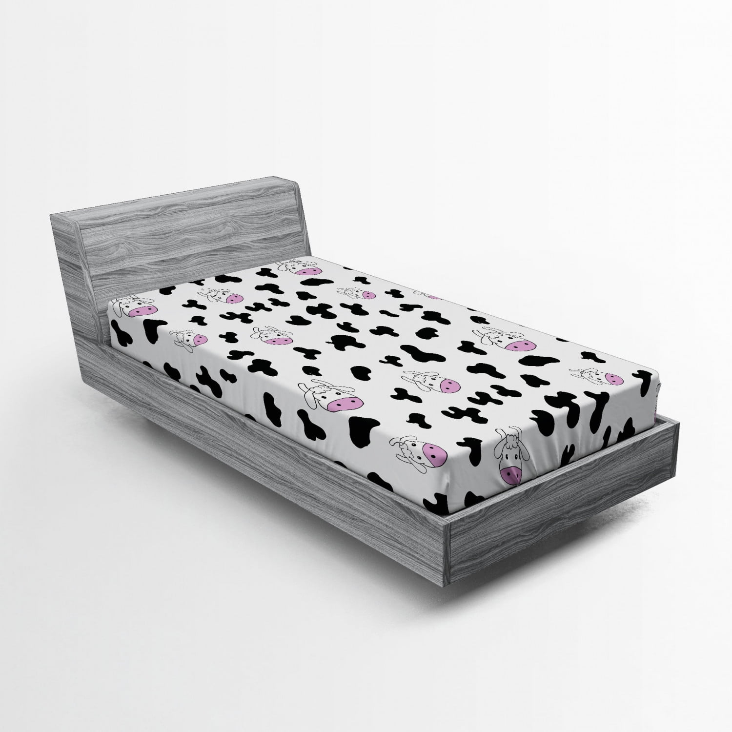 Cow Print Fitted Sheet, Animal Cow Hide Pattern Doodle Cartoon Drawing ...