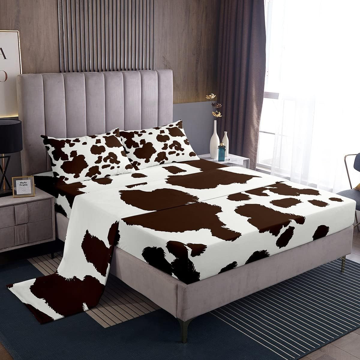 Cow Print Flat Sheet Adult Women Brown Wild Animal Highland Cow Print ...