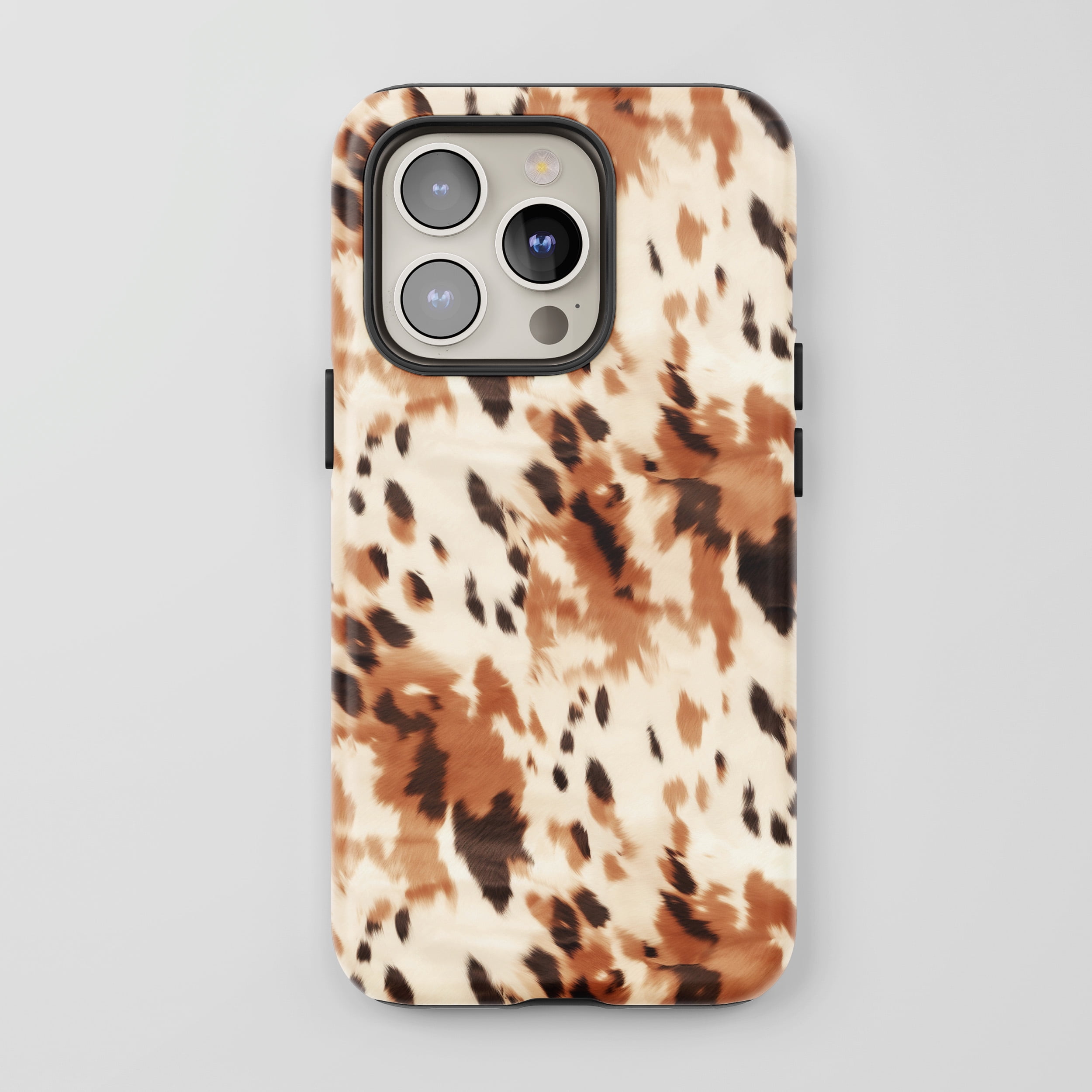 Cow Print For All iPhone Series Tough Phone Case Rustic Cream Brown ...
