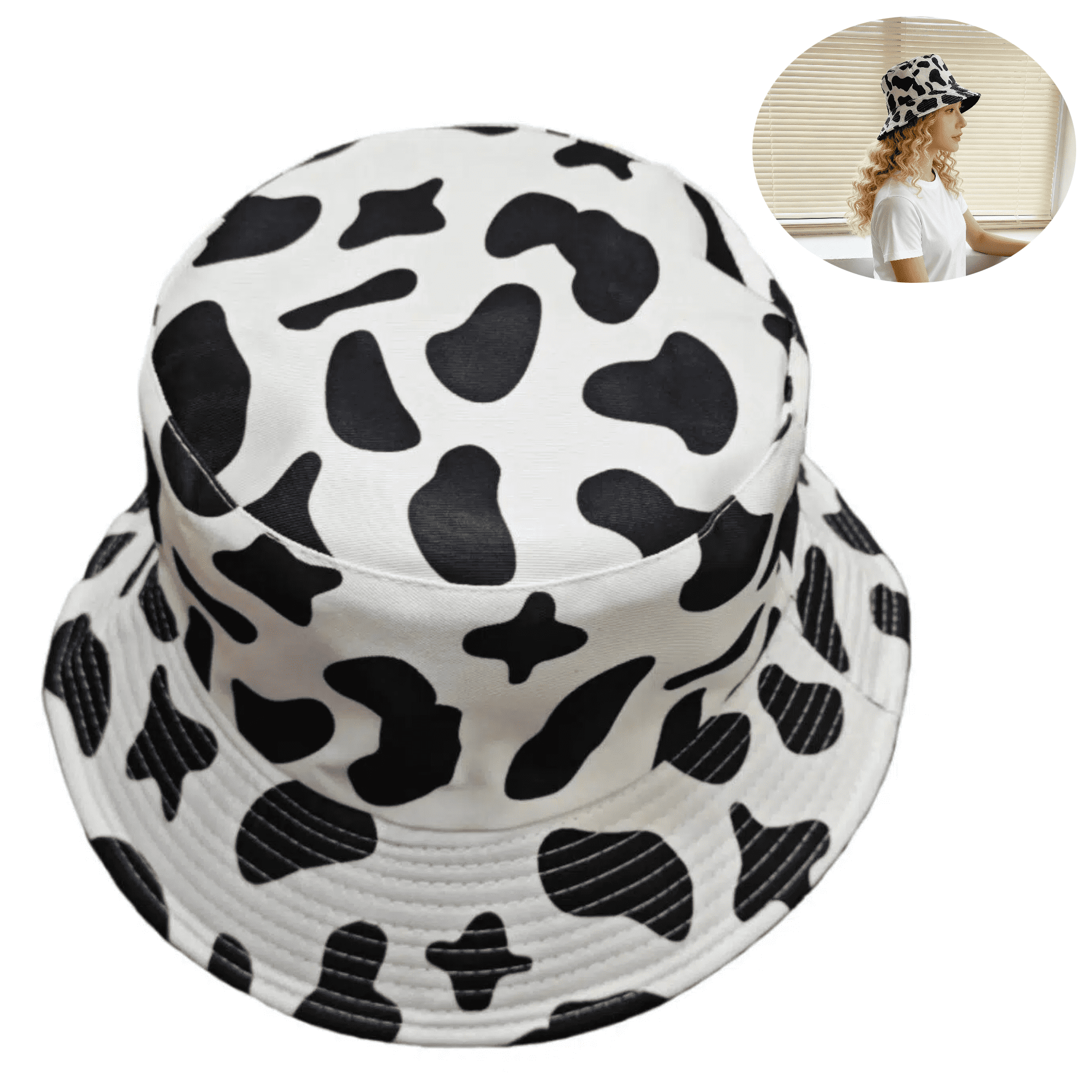 Cow Print Hat, Double-Sided Reversible Cow Pattern Bucket Hat, Unisex ...