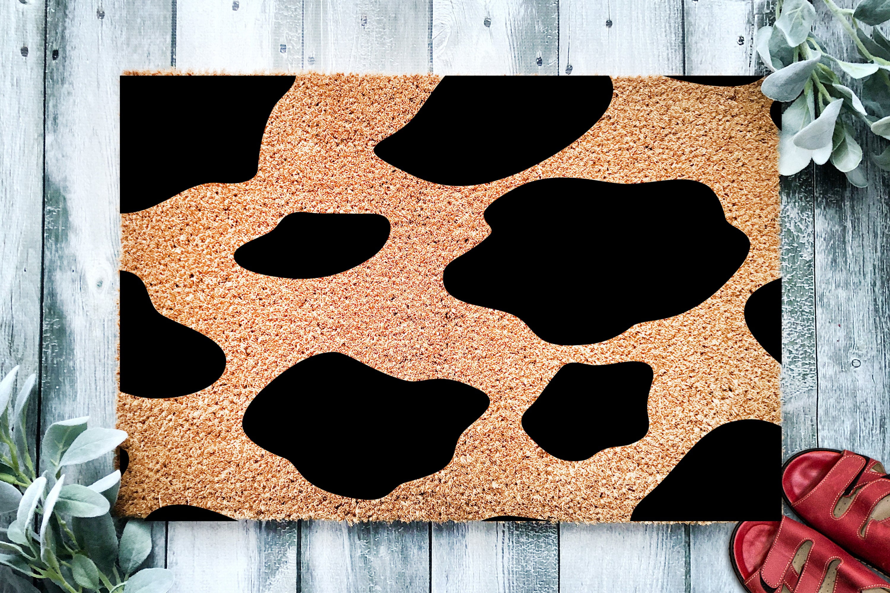 Cow Print Heart Door Mat | Animal Print Doormat | Welcome Mat ...