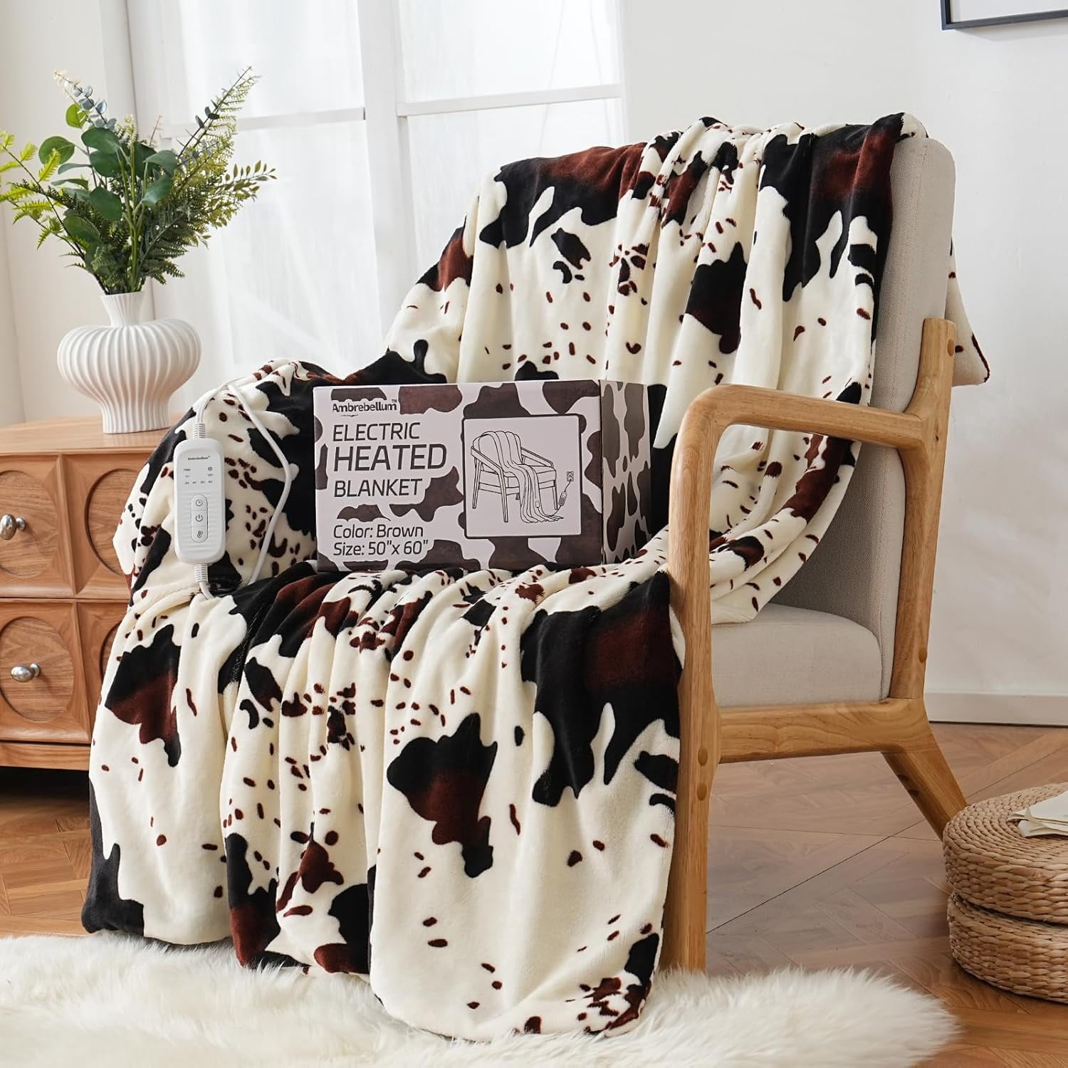 Cow Print Heated Electric Blanket Soft Western 60" x 50" Heating ...
