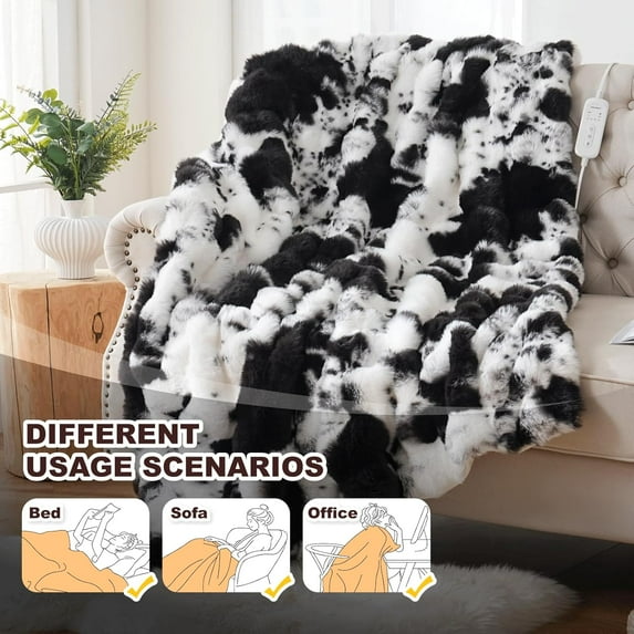 Cow Print Heating Throw Blankets Luxurious Western Soft Bubble Faux ...