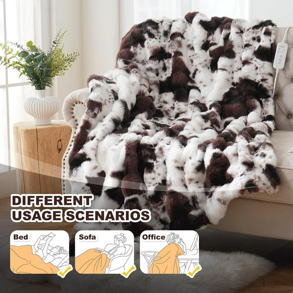 Cow Print Heating Throw Blankets Luxurious Western Soft Bubble Faux ...