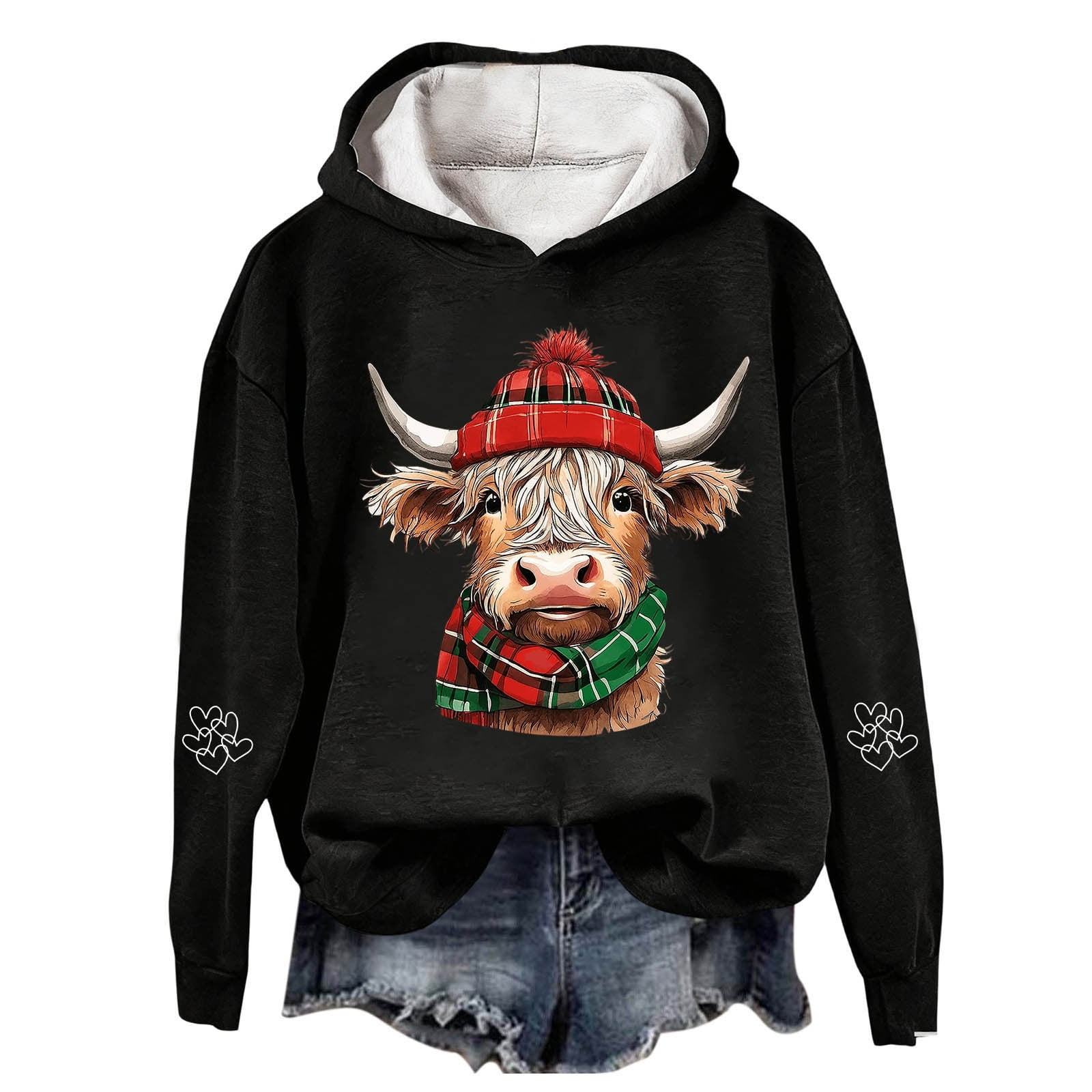 Cow Print Hoodie Festive Western Graphic Pullover for Cozy Sweatshirt ...
