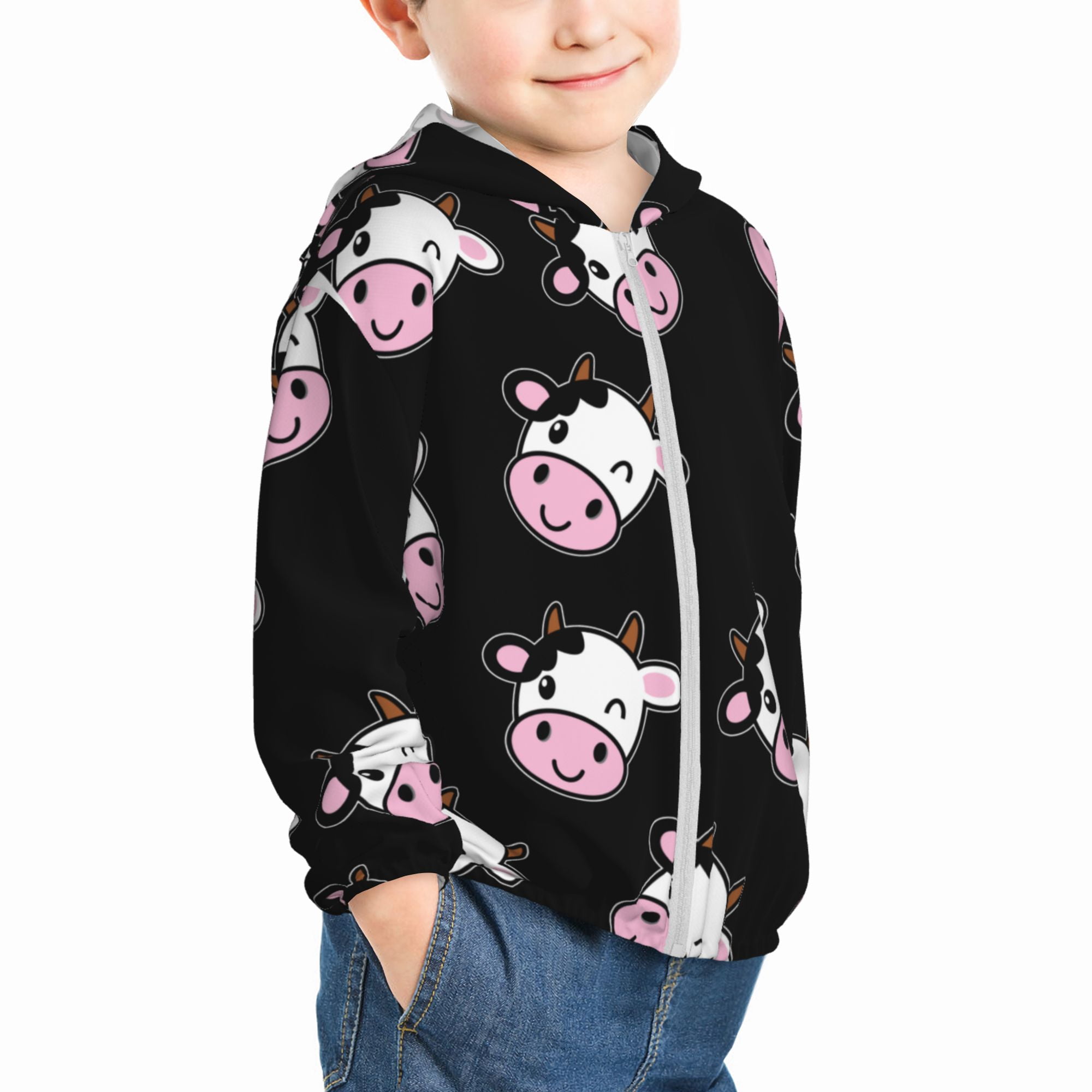 Cow Print Kids Zip-Up Hoodie Girls Boys Sun Protection Jacket Hooded Cooling Shirt - Walmart.com