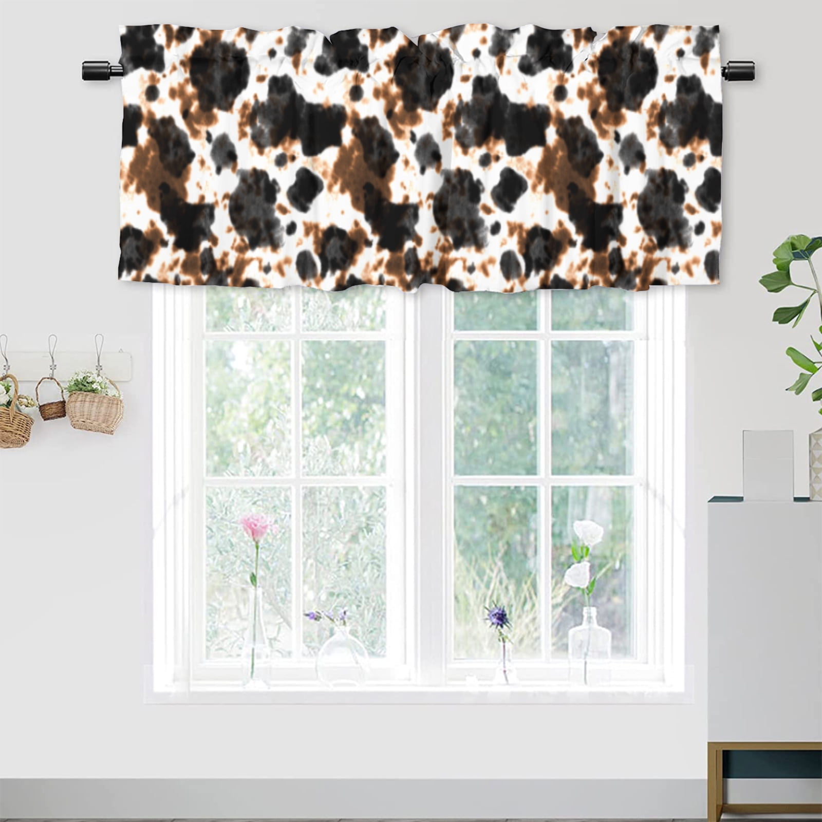 Cow Print Kitchen Curtain Valance Animal Fur Skin Brown Black Cowhide ...