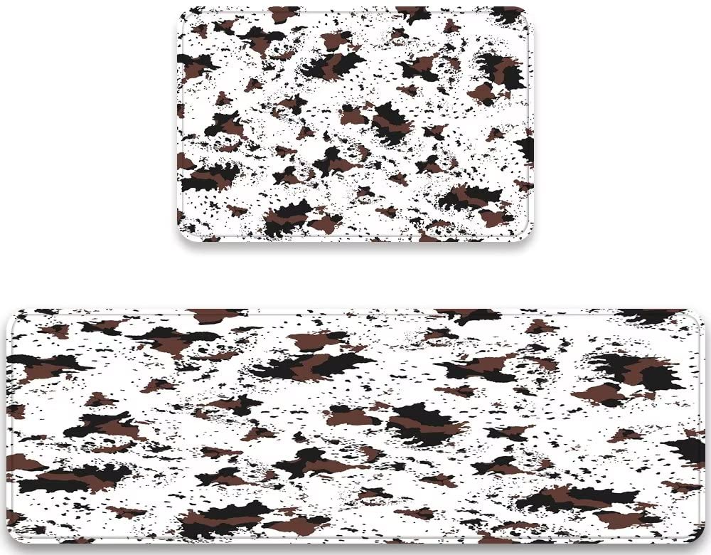 Cow Print Kitchen Rug Set of 2 Comfort Floor Mats Western Brown Cowhide ...