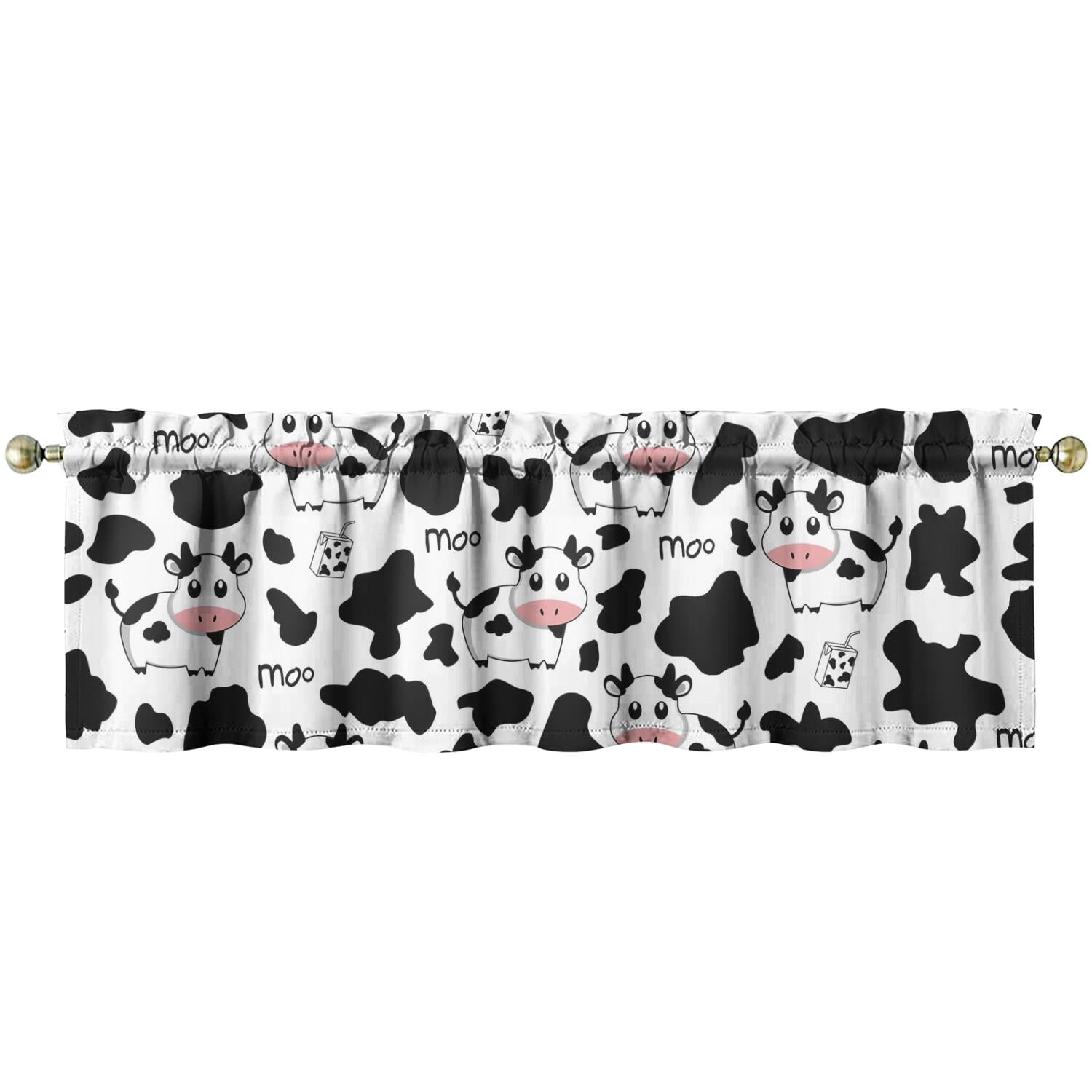 Cow Print Kitchen Valance - 54 Inch Rod Pocket Farmhouse Curtain for ...