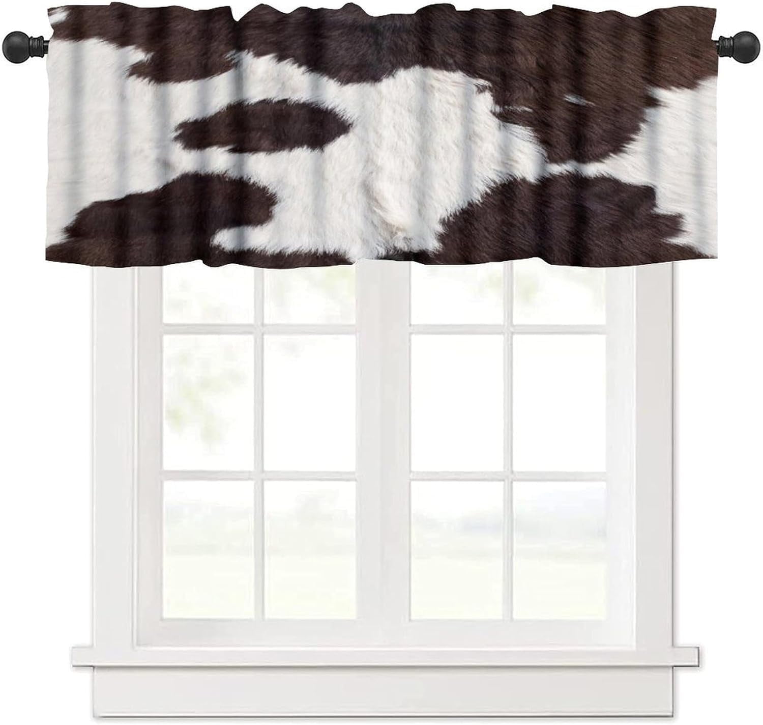 Cow Print Kitchen Valance Curtain, Animal Fur Skin Curtains Brown ...