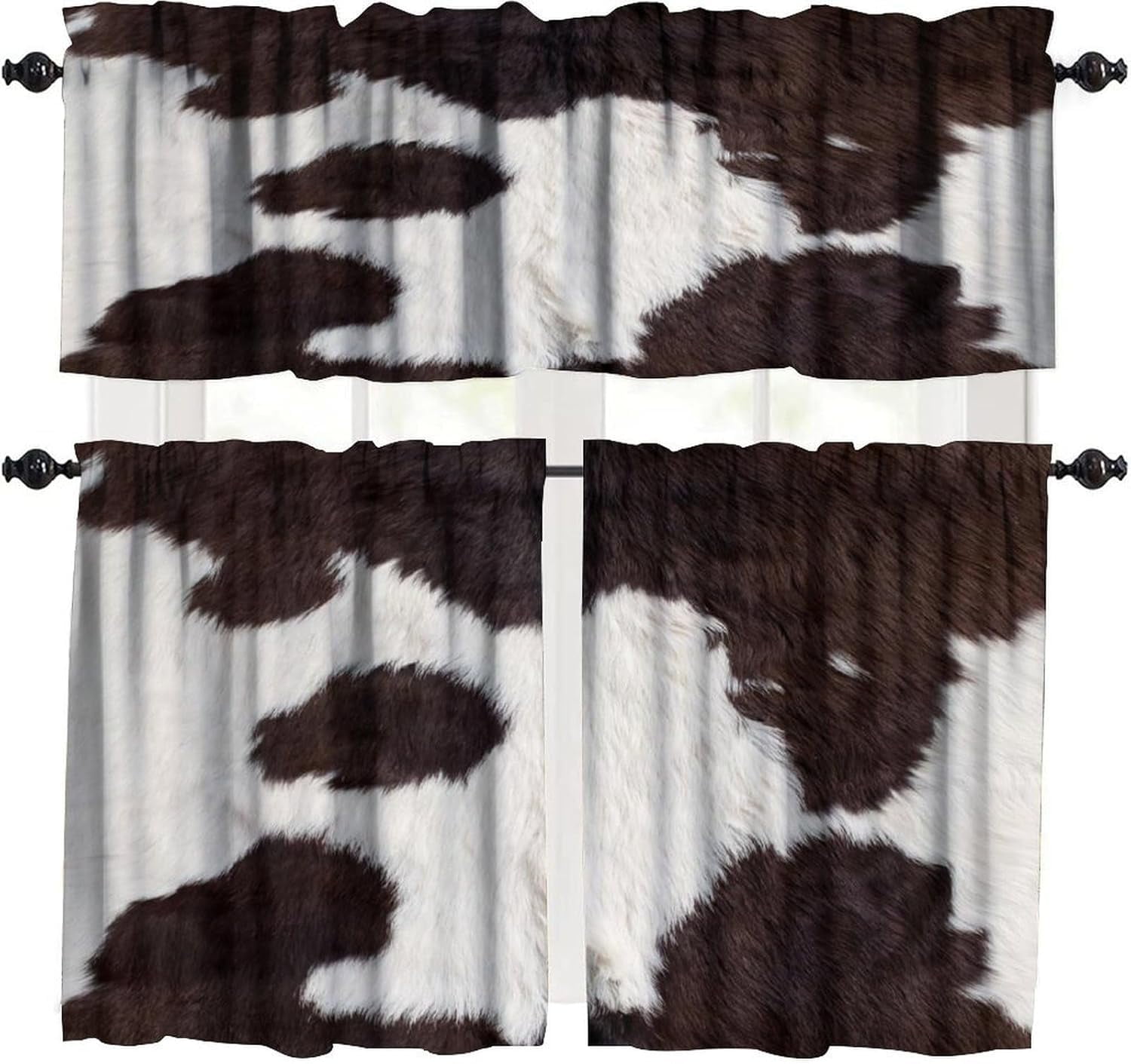 Cow Print Kitchen Valance Curtain, Animal Fur Skin Curtains Brown ...