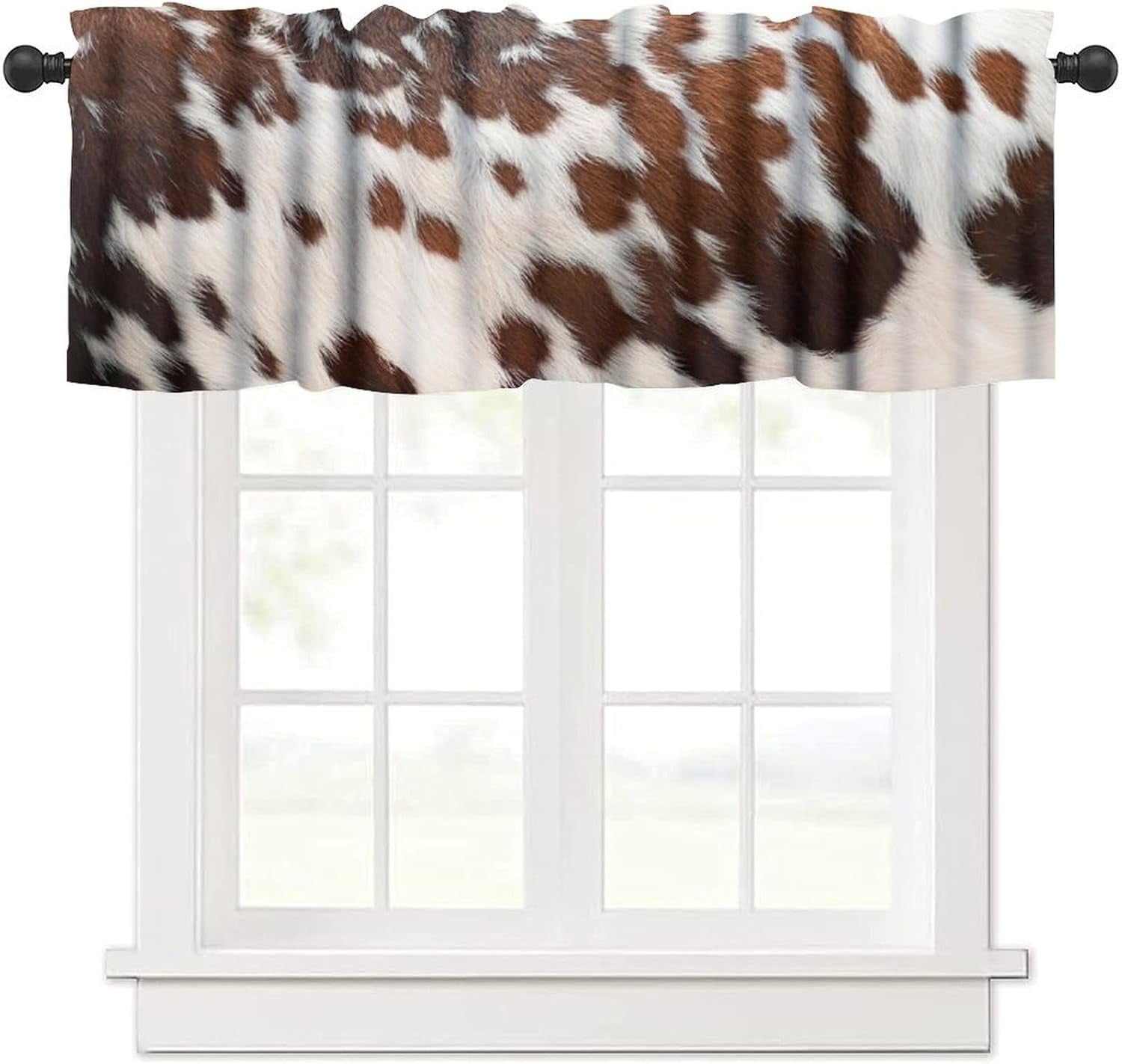Cow Print Kitchen Valance Curtain,Rustic Western Cow Fur Skin Print ...