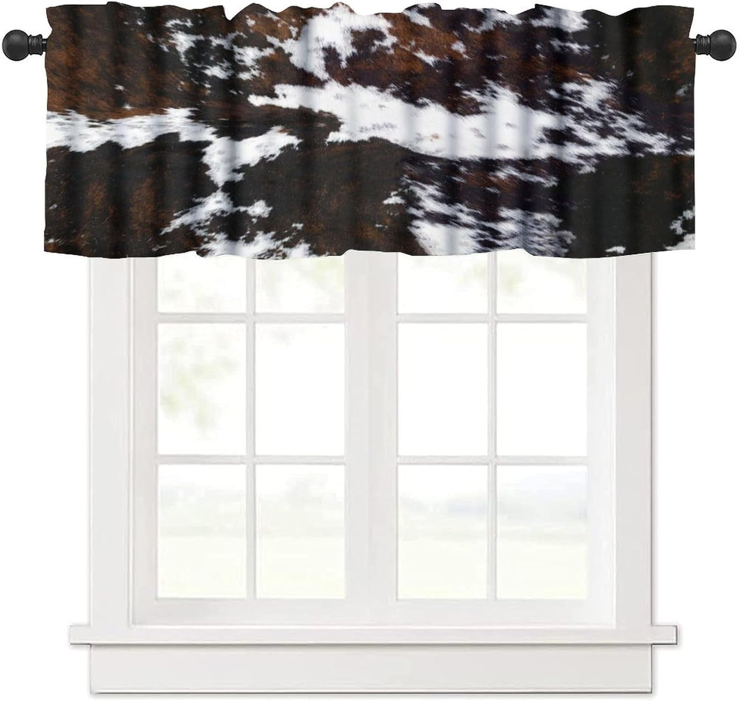 Cow Print Kitchen Valance Curtain, Rustic Western Cow Print Brown Black ...
