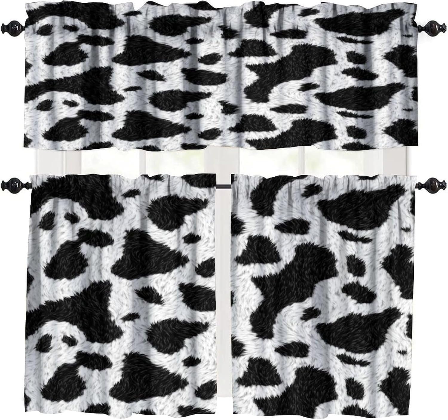 Cow Print Kitchen Valance Curtain, Western Rustic Cow Print Black White ...