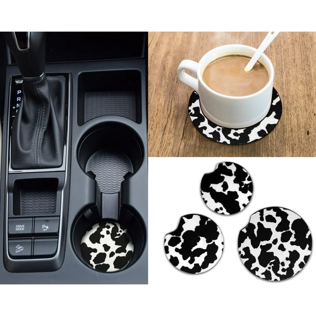 Cow Print Larger 2.75 Inch Car Coasters 4 Pack, Absorbent Neoprene ...