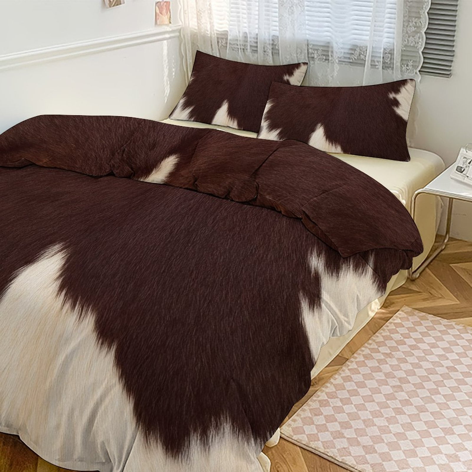 Cow Print Leather Texture 90"x90" 3 Pcs Soft Bedding Set, Includes ...