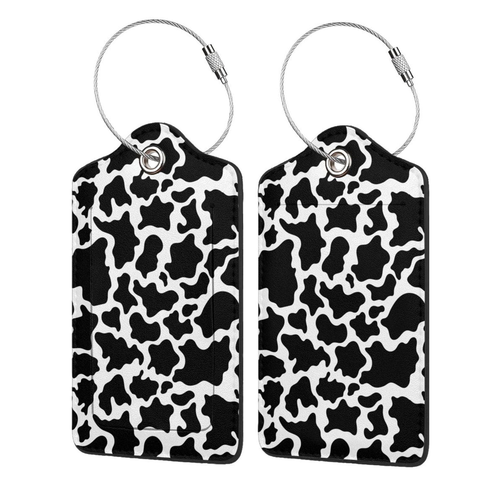 Cow Print Luggage Tags for Suitcase PU Privacy Cover ID Label Address ...