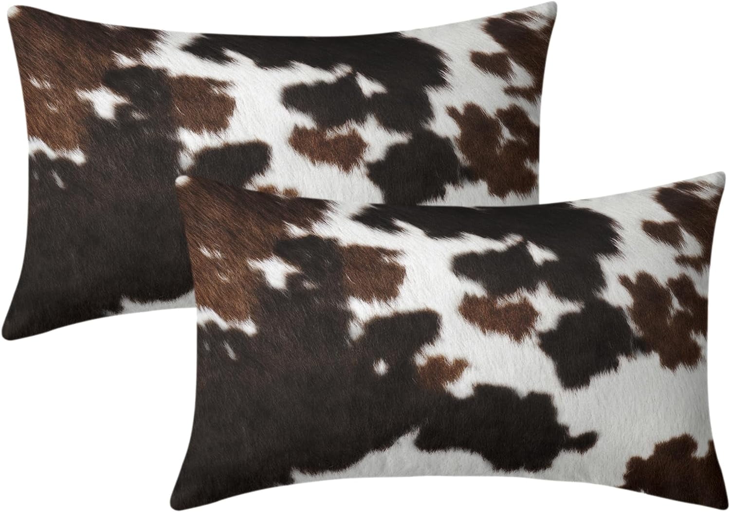 Cow Print Lumbar Pillow Covers 12x20 Inch Black Brown White Cowhide ...